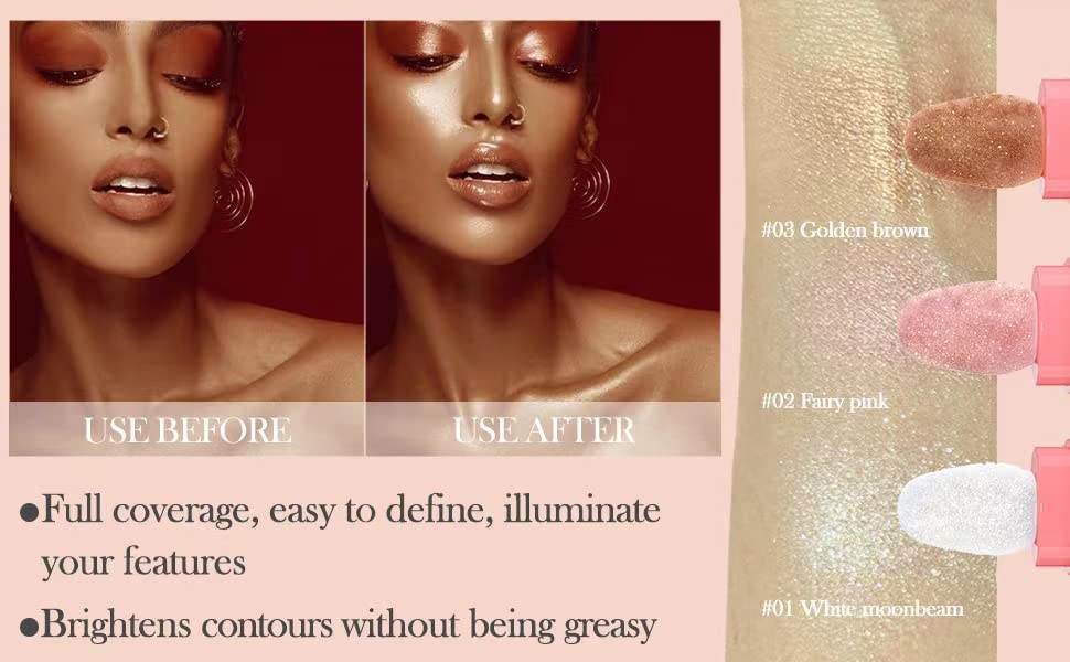 3 Color Glitter Powder Highlighter Makeup, Body Brightens the Natural Three-Dimensional Face Blusher Fairy Highlight Patting Powder.