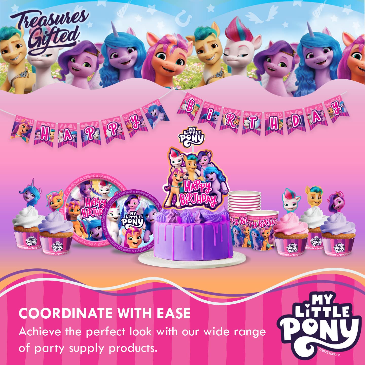 Treasures Gifted Officially Licensed My Little Pony Cupcake Toppers & Wrappers 24ct - My Little Pony Cake Decorations - My Little Pony Cake Toppers - My Little Pony Birthday Party Supplies