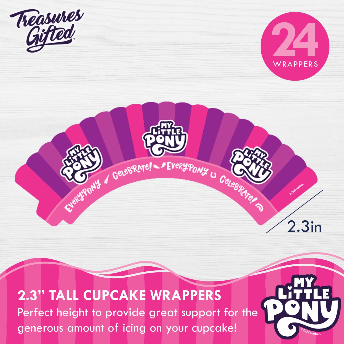 Treasures Gifted Officially Licensed My Little Pony Cupcake Toppers & Wrappers 24ct - My Little Pony Cake Decorations - My Little Pony Cake Toppers - My Little Pony Birthday Party Supplies