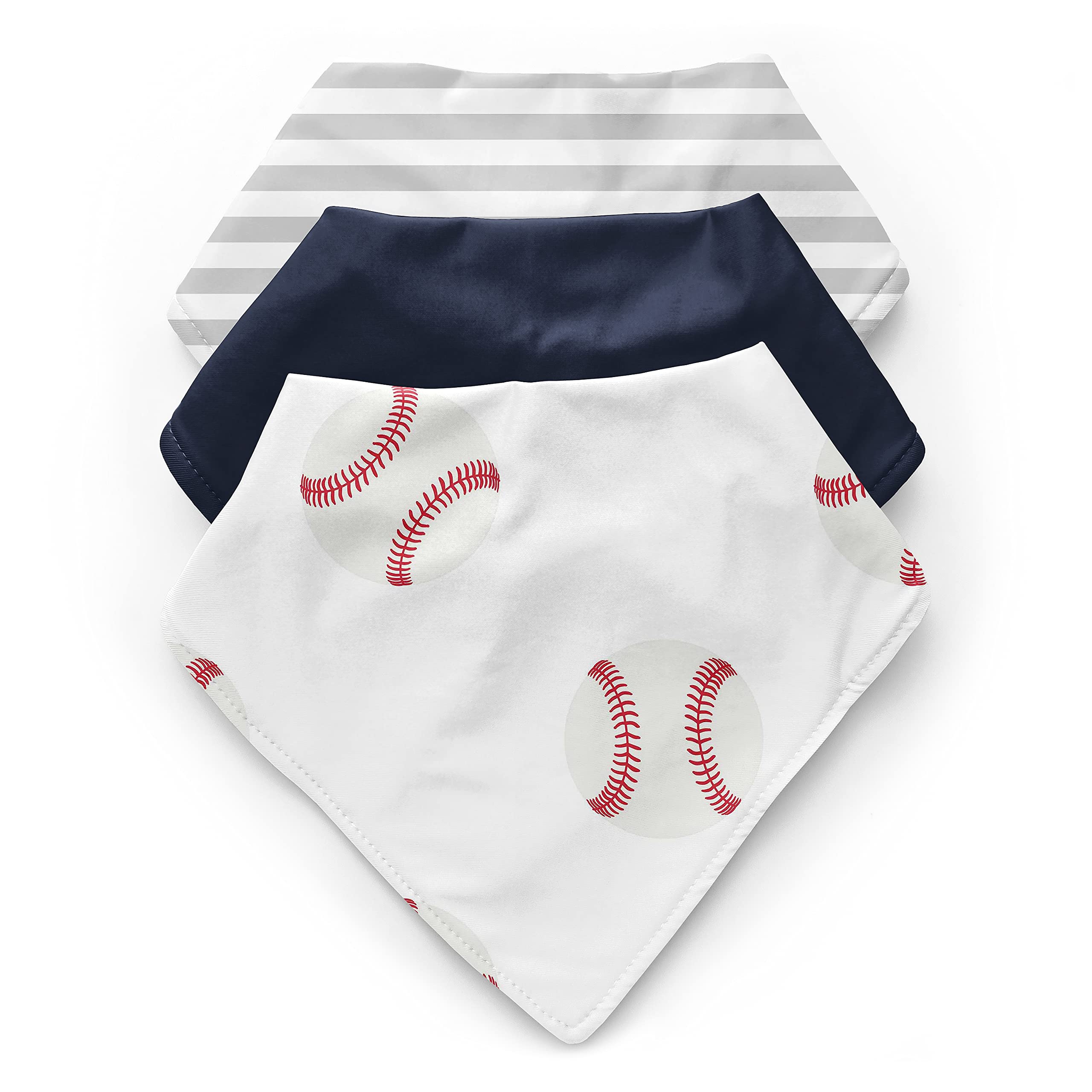 Sweet Jojo Designs Baseball Sports Boy Baby Bandana Bibs for Newborn Infant Feeding Drool - Red and White Americana - 3 Pack Set of Absorbent Fabric Bibdanas