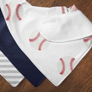 Sweet Jojo Designs Baseball Sports Boy Baby Bandana Bibs for Newborn Infant Feeding Drool - Red and White Americana - 3 Pack Set of Absorbent Fabric Bibdanas