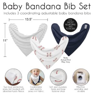 Sweet Jojo Designs Baseball Sports Boy Baby Bandana Bibs for Newborn Infant Feeding Drool - Red and White Americana - 3 Pack Set of Absorbent Fabric Bibdanas