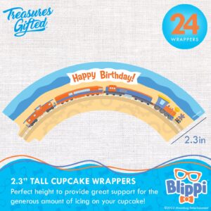 Treasures Gifted Officially Licensed Blippi Cupcake Toppers & Wrappers 24ct - Blippi Cake Decorations - Blippi Excavator Cupcake Set - Blippi Birthday Party Supplies - Blippi Cake Toppers