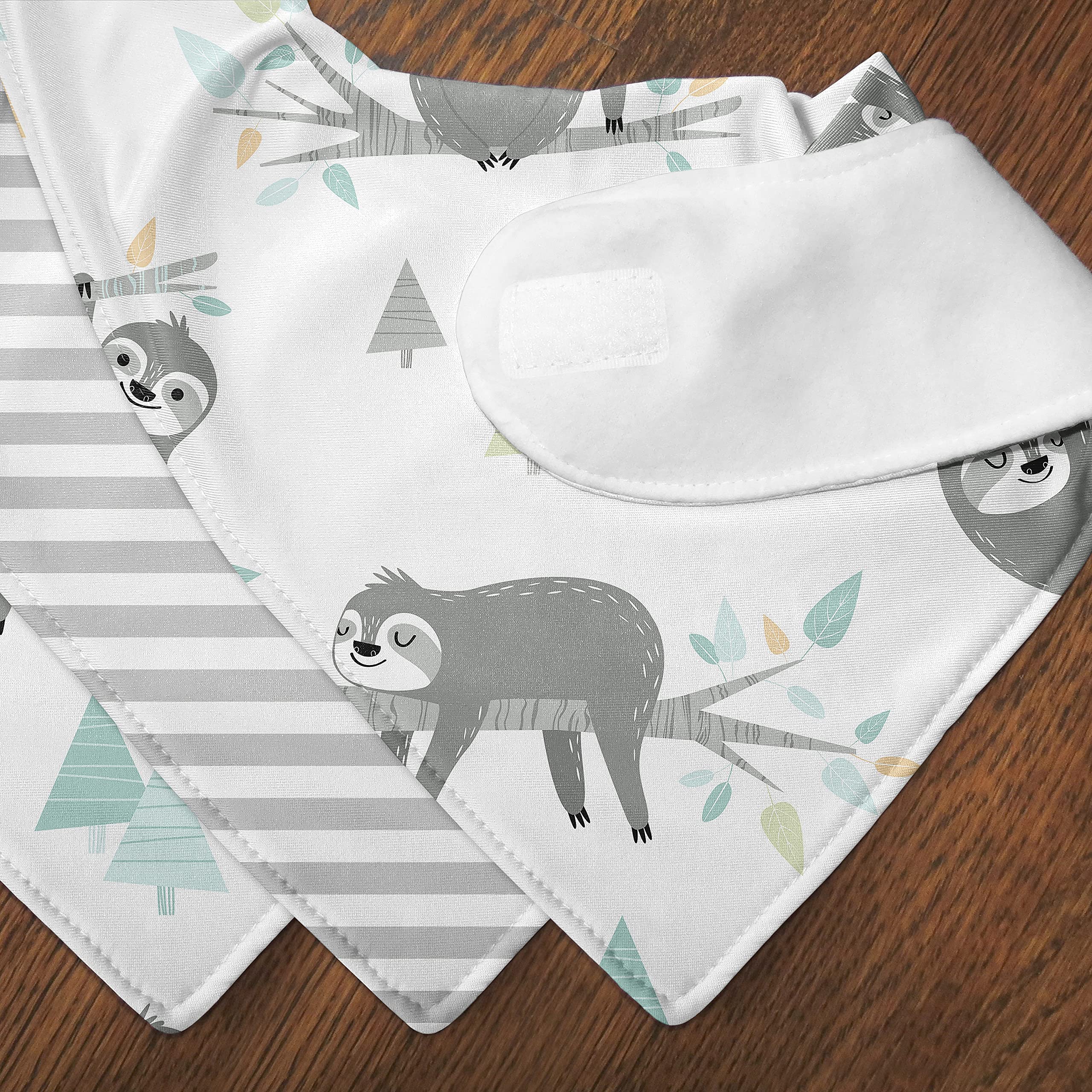 Sweet Jojo Designs Blue Jungle Sloth Boy Girl Baby Bandana Bibs Newborn Infant Feeding Drool Turquoise Grey Green Gender Neutral Botanical Leaf Rainforest Animal 3 Pack Set Absorbent Fabric Bibdanas