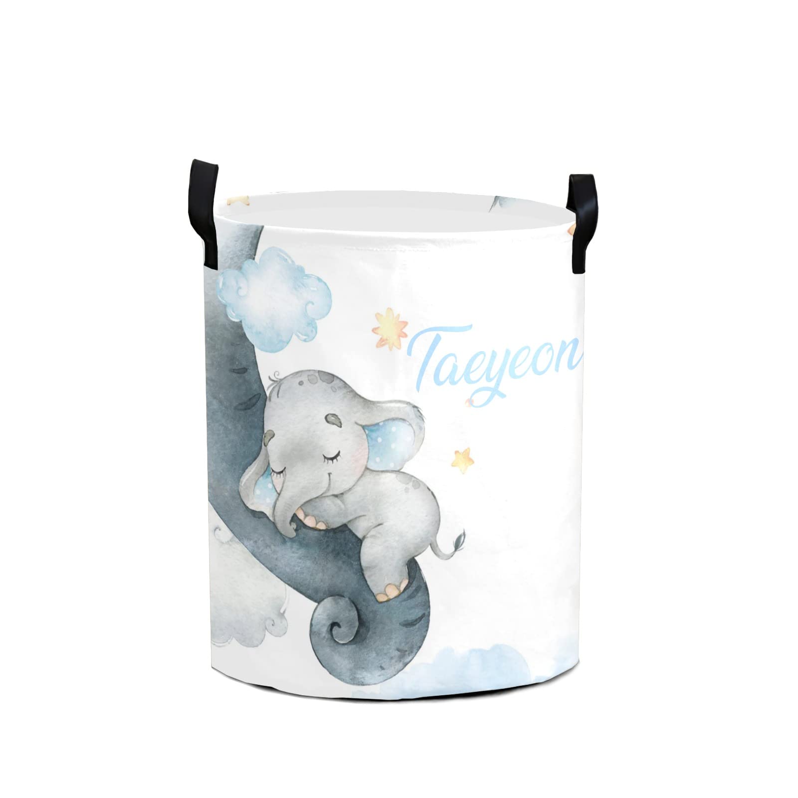 Personalized Watercolor Star Elephant Waterproof Laundry Basket Handles Collapsible Hamper Storage Basket for Office Bathroom