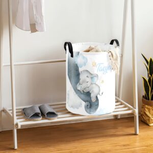 Personalized Watercolor Star Elephant Waterproof Laundry Basket Handles Collapsible Hamper Storage Basket for Office Bathroom