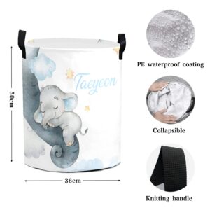 Personalized Watercolor Star Elephant Waterproof Laundry Basket Handles Collapsible Hamper Storage Basket for Office Bathroom