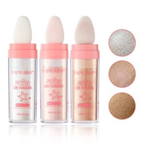 3pcs polvo de hadas highlighter glitter stick body glitter shimmer face brightening highlighter contour powder makeup stick face blusher fairy glitter highlighter makeup - white,pink,golden brown