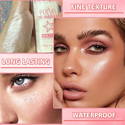 3PCS Polvo De Hadas Highlighter Glitter Stick Body Glitter Shimmer Face Brightening Highlighter Contour Powder Makeup Stick Face Blusher Fairy Glitter Highlighter Makeup - White,Pink,Golden brown