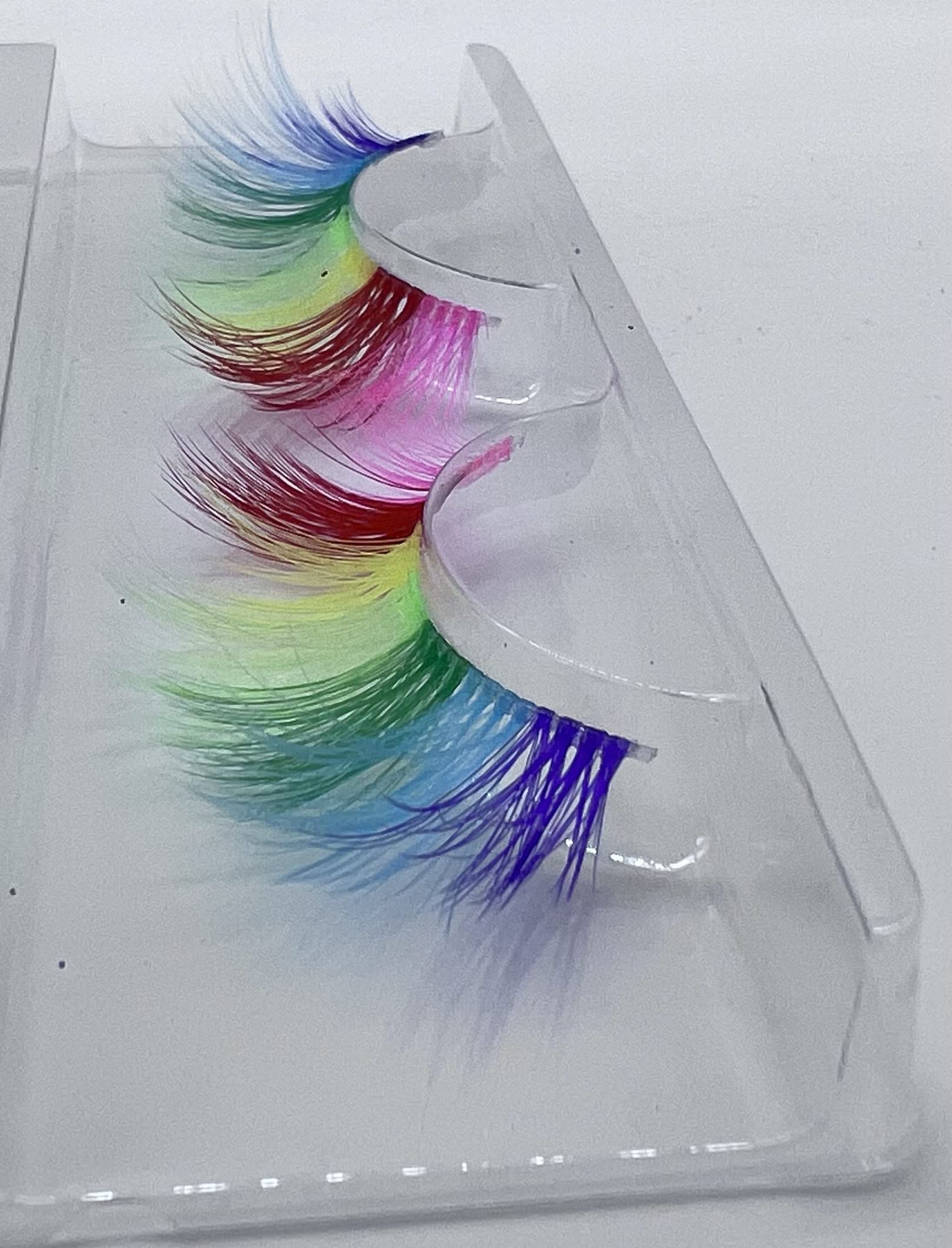 Alluring Synthetic Mink Lashes Reusable Strip False Eyelashes Cat-Eye, Fun Colored 3D Look Lashes, 2 Layers (Rainbow)