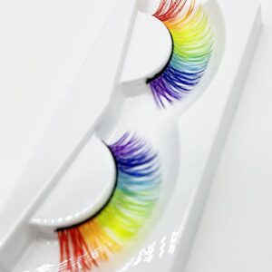 Alluring Synthetic Mink Lashes Reusable Strip False Eyelashes Cat-Eye, Fun Colored 3D Look Lashes, 2 Layers (Rainbow)