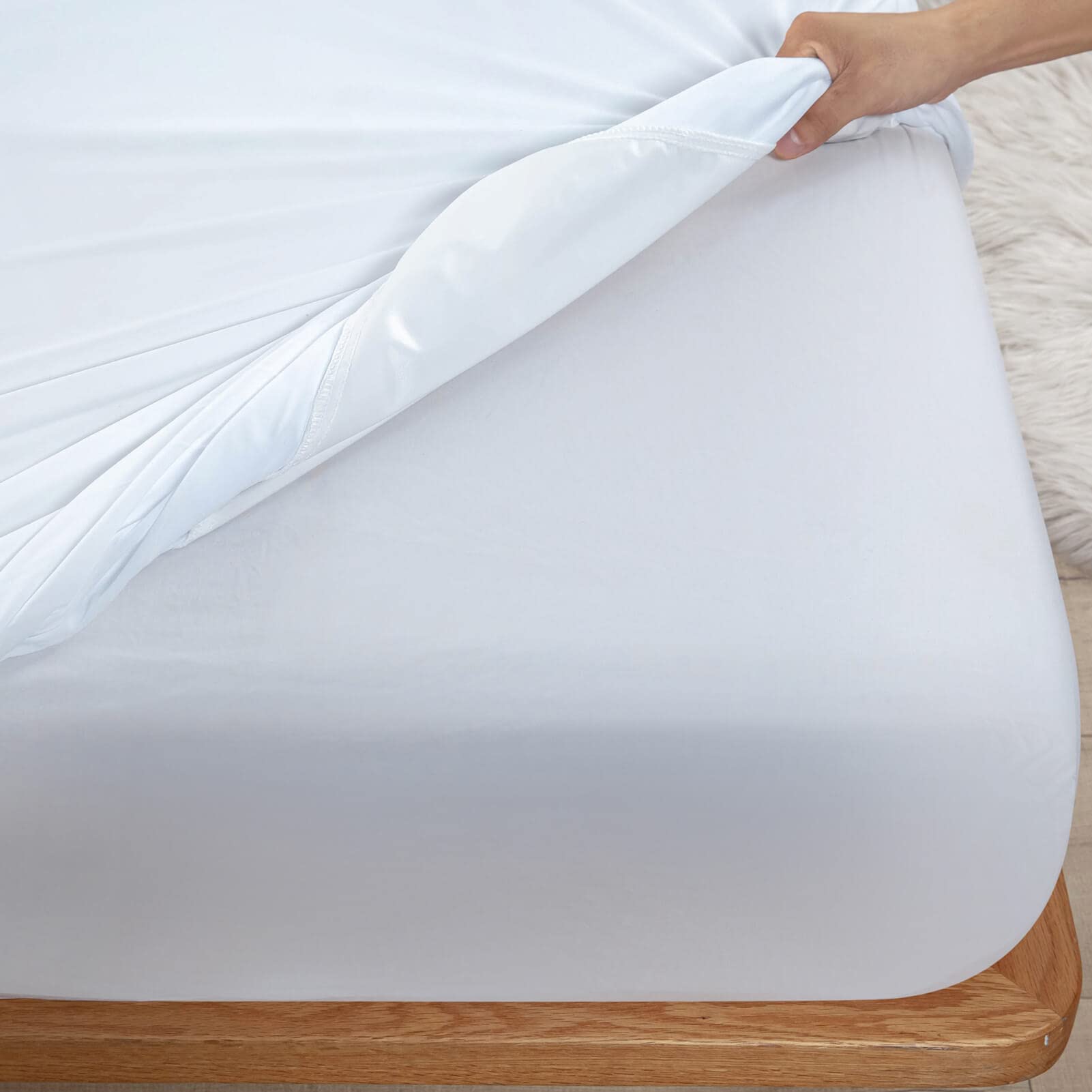 Kingnex Waterproof Split Queen Mattress Protector for Adjustable Bed Contains 2 Cover 30x80 Fitted Sheet Style with Elastic Deep Pocket Mattress Cover White