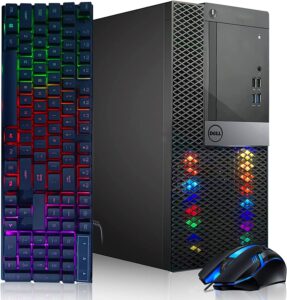 dell gaming pc rgb gaming computer desktop, intel quad i5 up to 3.6ghz, geforce gtx 1650 4g gddr5, 16gb ram, 128g ssd + 3tb, dvd, wifi & bluetooth, rgb keyboard & mouse, win 10 pro(renewed)