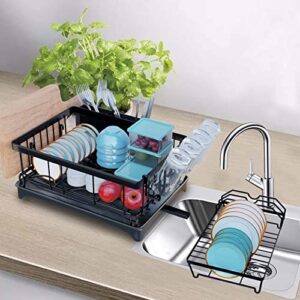 Large Dish Drying Rack with Drainboard, 2 Tier Dish Drainers with Controllable Drainage for Kitchen Counter, with Pot lid Holder, Utensil Holder, Cup Holder, Cutting Board Holder and Extra Hooks