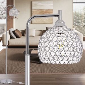 trssdre spherical crystal floor lamp, modern chrome finish floor lamp, standing light with crystal lamp shade for living room, bedroom, dining room, office, e26 base, led bulb included