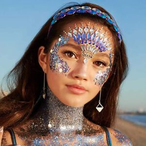 Face Glitter Gel,Body Glitter Gel,Chunky Glitter for Face Body Hair Nails Eyeshadow Holographic Cosmetic,Festival Glitter Makeup,50ml (#06 White + #02 Gold)