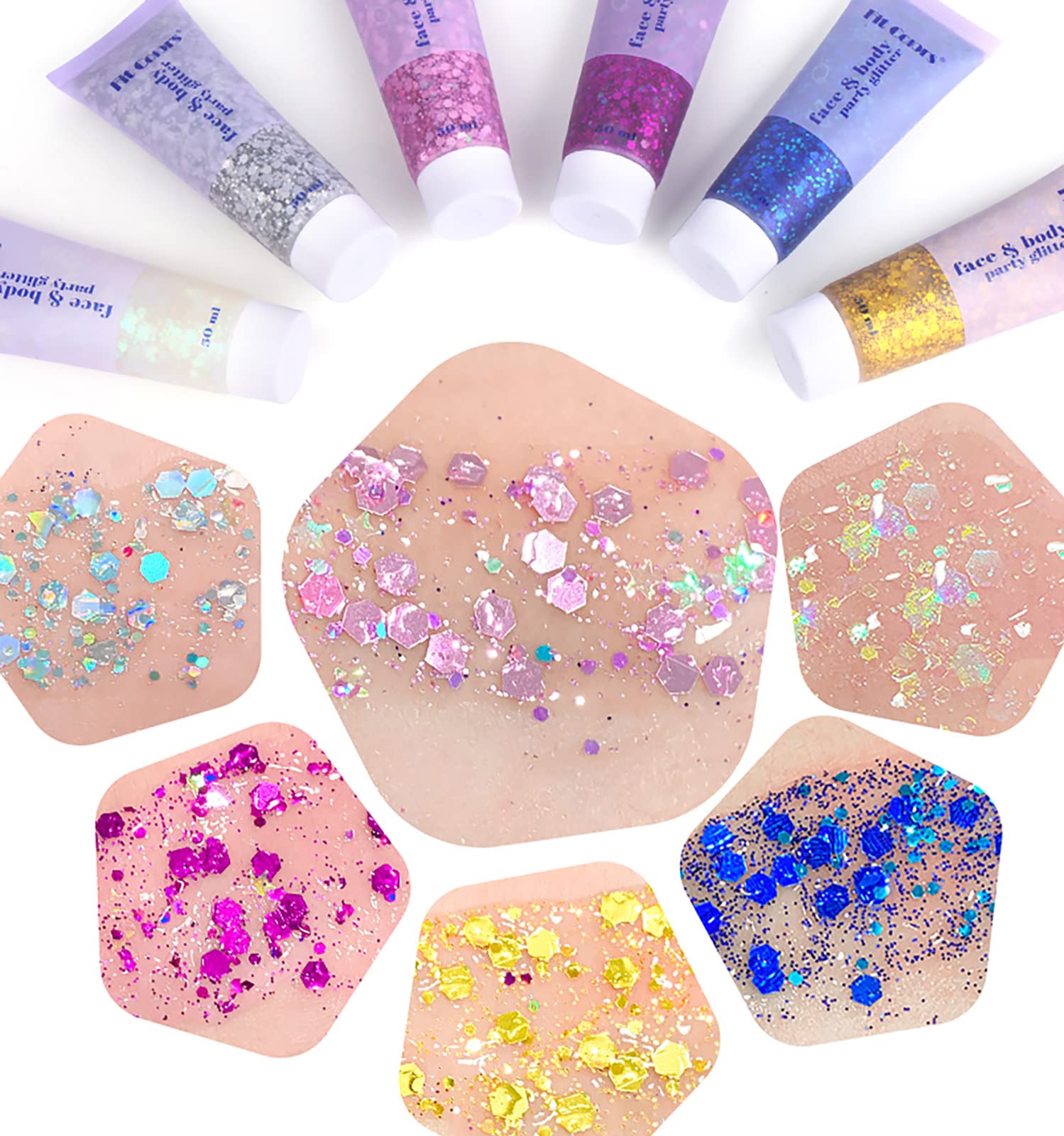 Face Glitter Gel,Body Glitter Gel,Chunky Glitter for Face Body Hair Nails Eyeshadow Holographic Cosmetic,Festival Glitter Makeup,50ml (#06 White + #02 Gold)