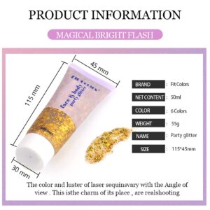 Face Glitter Gel,Body Glitter Gel,Chunky Glitter for Face Body Hair Nails Eyeshadow Holographic Cosmetic,Festival Glitter Makeup,50ml (#06 White + #02 Gold)