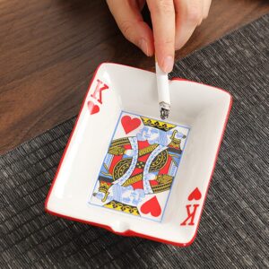 Ashtray Ceramic Poker Ashtrays Cigarette Ash Tray for Home Office Decoration Outdoor Ash Tray for Cigarettes Cigar Ashtray Home Ashtrays(Red Heart K)