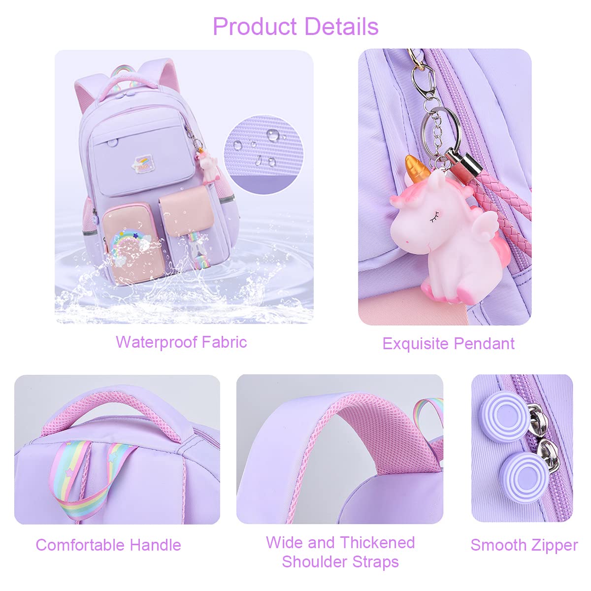 Unicorn Girls Backpack Cute Laptop Backpacks Casual Durable Lightweight Travel Bags Waterproof Bookbag For School (purple)