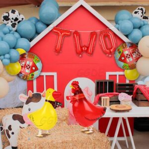 Farm Animal Balloons Cow Pig Balloon Farm Animal Theme 2nd Birthday Party Decor Supplies Walking Animal Balloons Duck Rooster Large Number 2 Balloon TWO Letter Banner Balloon 14 Pcs