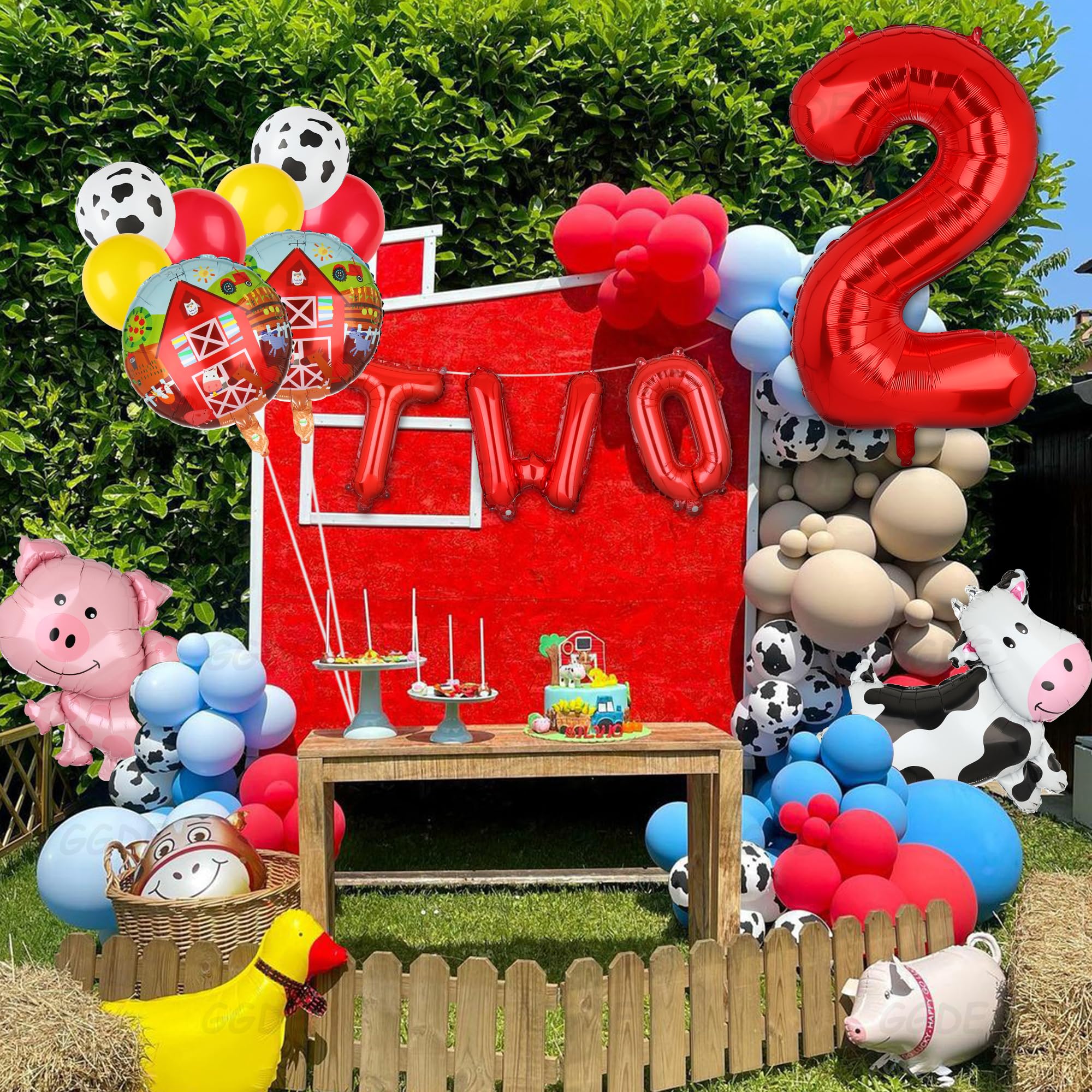 Farm Animal Balloons Cow Pig Balloon Farm Animal Theme 2nd Birthday Party Decor Supplies Walking Animal Balloons Duck Rooster Large Number 2 Balloon TWO Letter Banner Balloon 14 Pcs