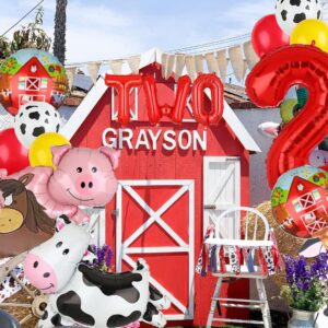 Farm Animal Balloons Cow Pig Balloon Farm Animal Theme 2nd Birthday Party Decor Supplies Walking Animal Balloons Duck Rooster Large Number 2 Balloon TWO Letter Banner Balloon 14 Pcs