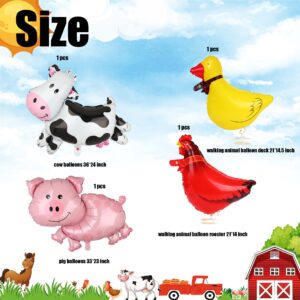 Farm Animal Balloons Cow Pig Balloon Farm Animal Theme 2nd Birthday Party Decor Supplies Walking Animal Balloons Duck Rooster Large Number 2 Balloon TWO Letter Banner Balloon 14 Pcs