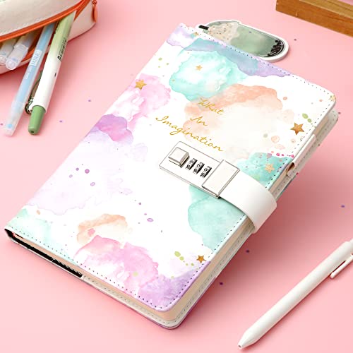 CAGIE Diary for Girls Age 8-12 Gifts for 9 10 11 12 Year Old Girls Diary with Lock, Tie Dye Design 192 Pages Lock Diary with Pen, 5.7 x 8.5 Inch Birthday Gifts for Girl Journal with Lock