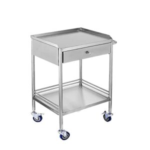 2 Layers Cart Trolley,Stainless Steel Medical Carts with Wheels,2 Layers Household Utility Carts with Drawers, Spa Esthetician Cart Rolling Lab Cart w/Wheels