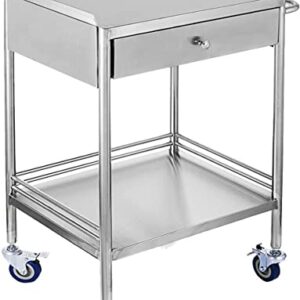 2 Layers Cart Trolley,Stainless Steel Medical Carts with Wheels,2 Layers Household Utility Carts with Drawers, Spa Esthetician Cart Rolling Lab Cart w/Wheels