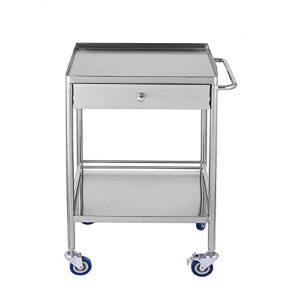 2 Layers Cart Trolley,Stainless Steel Medical Carts with Wheels,2 Layers Household Utility Carts with Drawers, Spa Esthetician Cart Rolling Lab Cart w/Wheels