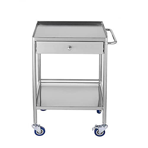 2 Layers Cart Trolley,Stainless Steel Medical Carts with Wheels,2 Layers Household Utility Carts with Drawers, Spa Esthetician Cart Rolling Lab Cart w/Wheels