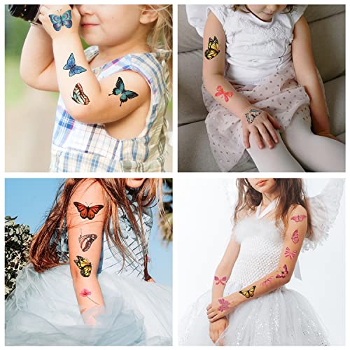 100pcs Temporary Butterfly Tattoos, Colorful Small Butterfly Flowers Tattoo Stickers Waterproof Cute Small Tattoos for Adults Kids Face Body Birthday Party Carnival