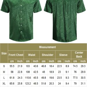 COOFANDY Mens Shirt Summer Beach Dress for Wedding Satin Button Down, 02 Deep Green, XX-Large, Short Sleeve