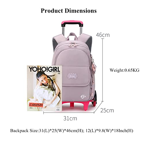 Mfikaryi Rolling Backpack for Girls Rolling Backpack for Kids Elementary Students with Wheel Travel Schoolbag