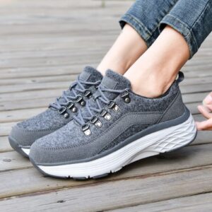 konhill Women's Winter Walking Shoes Comfortable Fashion Sneakers Warm Lining Arch Support Outdoor Shoes 8 US Dark Grey