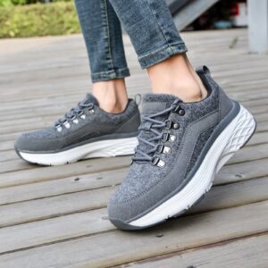 konhill Women's Winter Walking Shoes Comfortable Fashion Sneakers Warm Lining Arch Support Outdoor Shoes 8 US Dark Grey