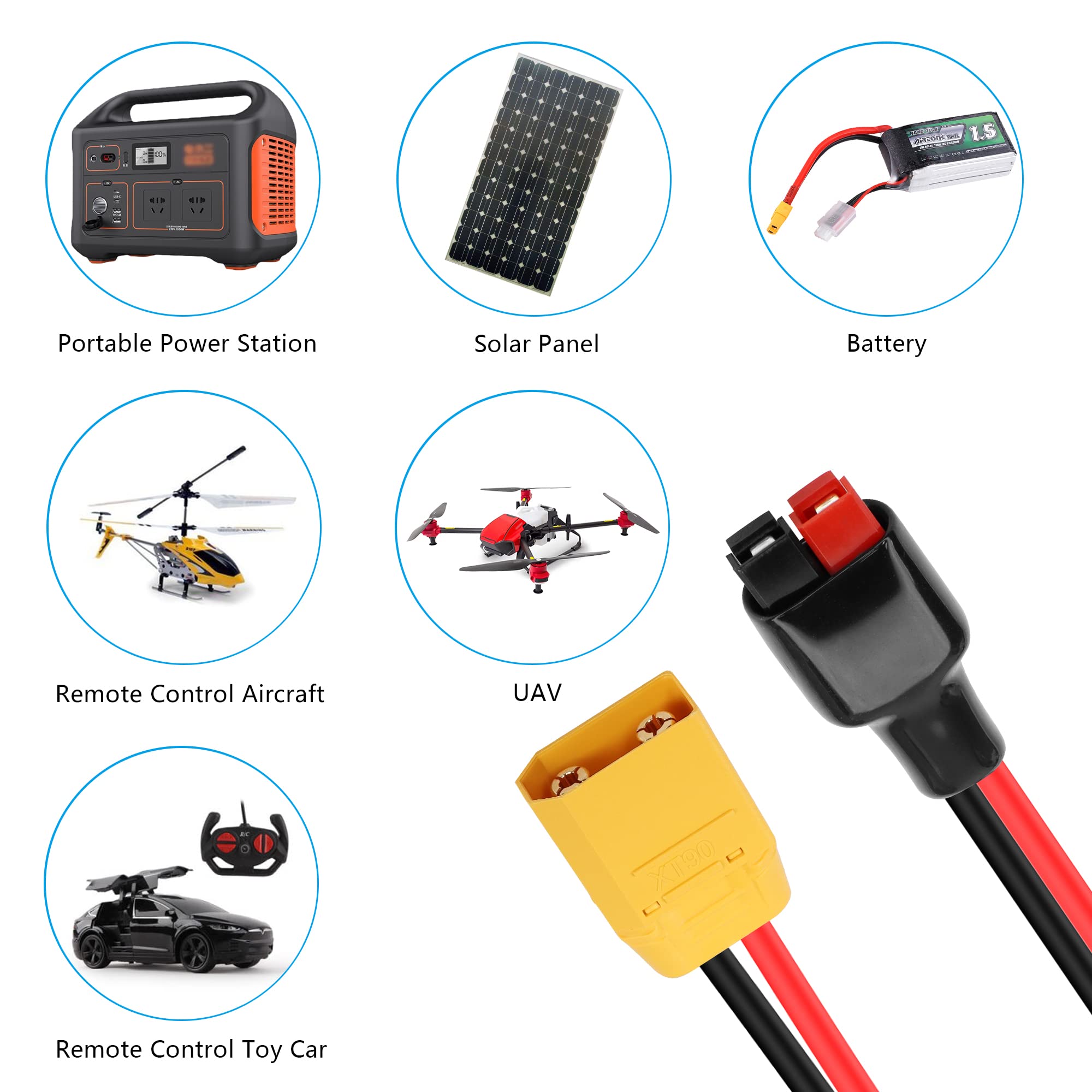 PNGKNYOCN 45A Connector to XT90 Short Cable,12AWG XT90 Male Plug to Solar Panel Connector Conversion Cable for Portable Power Station,Solar Panel（0.3M）