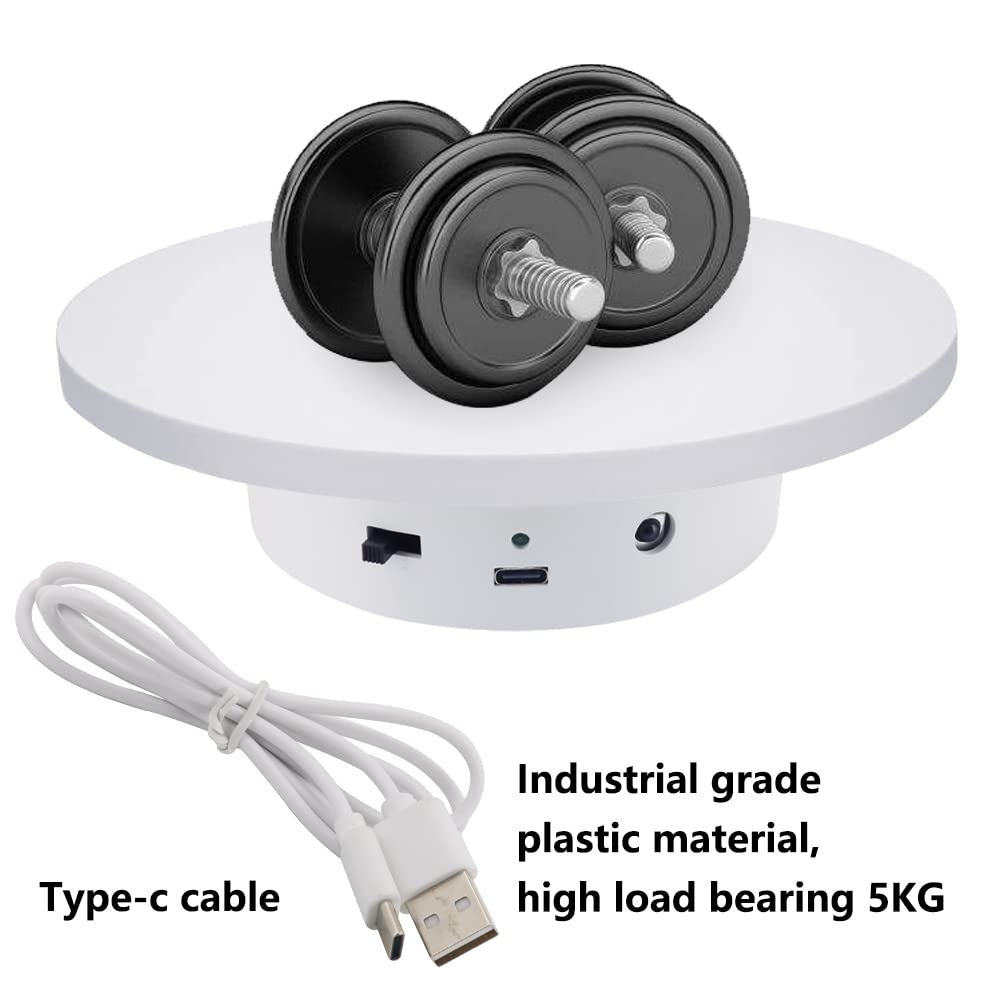 Rotating Display Stand Turntable With Remote Control 2 Lids 5.1in/7.09in Diameter 11lb Load capacity Type-C Power Supply for Photography Product, Turner Cup Displaying (18cm White)