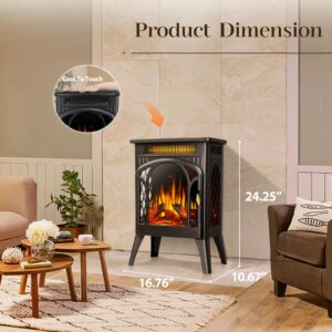 Crzoe Electric Fireplace Stove,1500W Infrared Electric Fireplace Heater with 3D Realistic Flame,Freestanding Fireplace Heater with Remote Control for Small Spaces