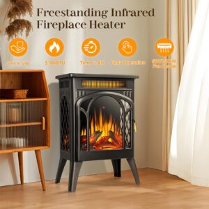 Crzoe Electric Fireplace Stove,1500W Infrared Electric Fireplace Heater with 3D Realistic Flame,Freestanding Fireplace Heater with Remote Control for Small Spaces