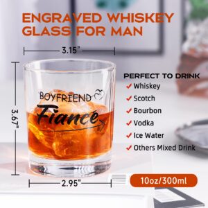 RorAem Whiskey Glasses and Wine Glasses Set - Engagement Gifts for Couples Boyfriend and Girlfriend Fiance Fiancee Gifts for Her and Him - Stemless Wine Glass For Mr and Mrs Bride Groom