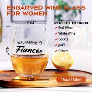 RorAem Whiskey Glasses and Wine Glasses Set - Engagement Gifts for Couples Boyfriend and Girlfriend Fiance Fiancee Gifts for Her and Him - Stemless Wine Glass For Mr and Mrs Bride Groom