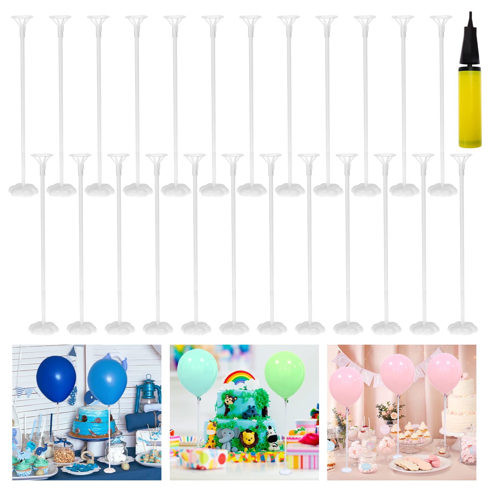 RUBFAC Balloon Stand Kit 24 Sets Balloon Cup with Stick and Flower Base Table Desktop Support Holder for Wedding Birthday Party Supplies,White