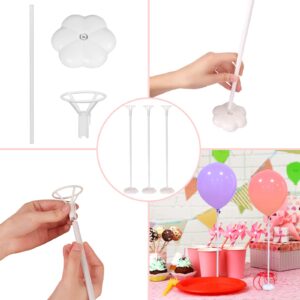 RUBFAC Balloon Stand Kit 24 Sets Balloon Cup with Stick and Flower Base Table Desktop Support Holder for Wedding Birthday Party Supplies,White