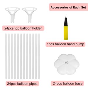 RUBFAC Balloon Stand Kit 24 Sets Balloon Cup with Stick and Flower Base Table Desktop Support Holder for Wedding Birthday Party Supplies,White