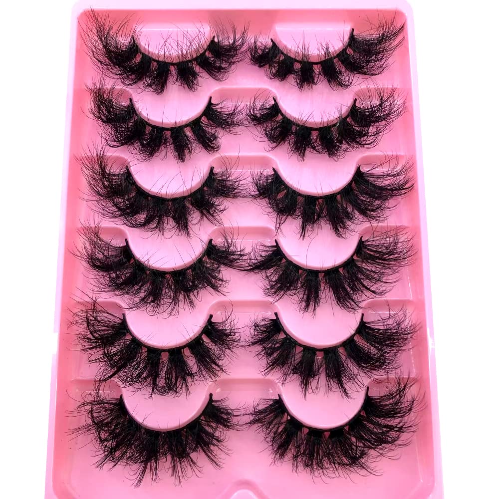 HBZGTLAD 6 Pairs Fluffy False Eyelashes Natural Faux Mink Strip 3D Lashes Pack (SY-02)