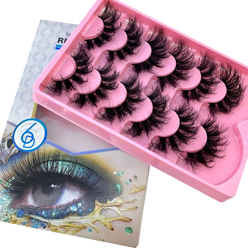 HBZGTLAD 6 Pairs Fluffy False Eyelashes Natural Faux Mink Strip 3D Lashes Pack (SY-02)