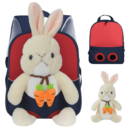 Voici et Voila Toddler Backpack Girls Sttuffed Animal Backpack Kids Preschool Backpack Kawaii Bunny Toys Preschool Cute Backpack Small Cartoon Bag for Kids 3-5 Years Old for Boys Girls